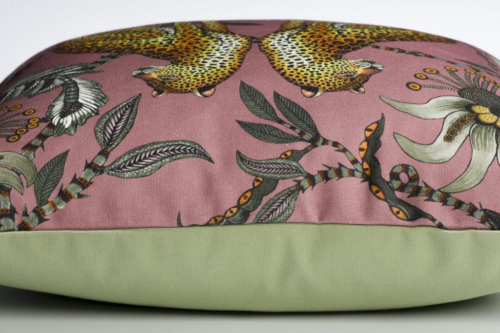 Lovebird Leopard - Ardmore cushion 50 x 50 - green / pink - fabfabrics ...