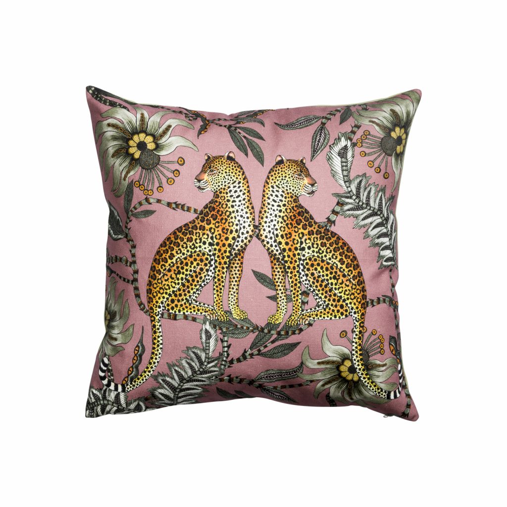 Lovebird Leopard - Ardmore cushion 50 x 50 - green / pink - fabfabrics ...